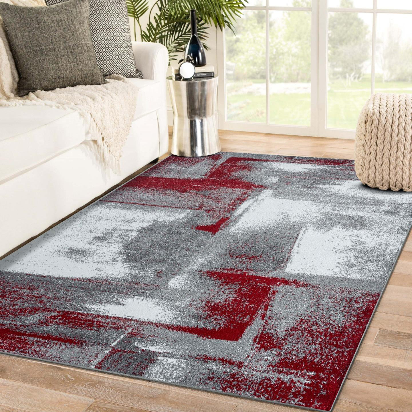 Orren Ellis Anyya Abstract Red/White/Gray Area Rug | Wayfair
