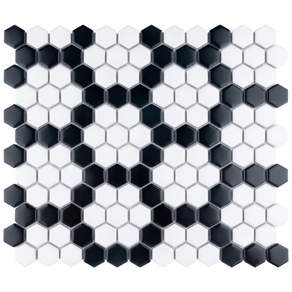 Merola Tile Metro 1" Hex Matte White with Black Honeycomb 10-1/4" x 11 ...