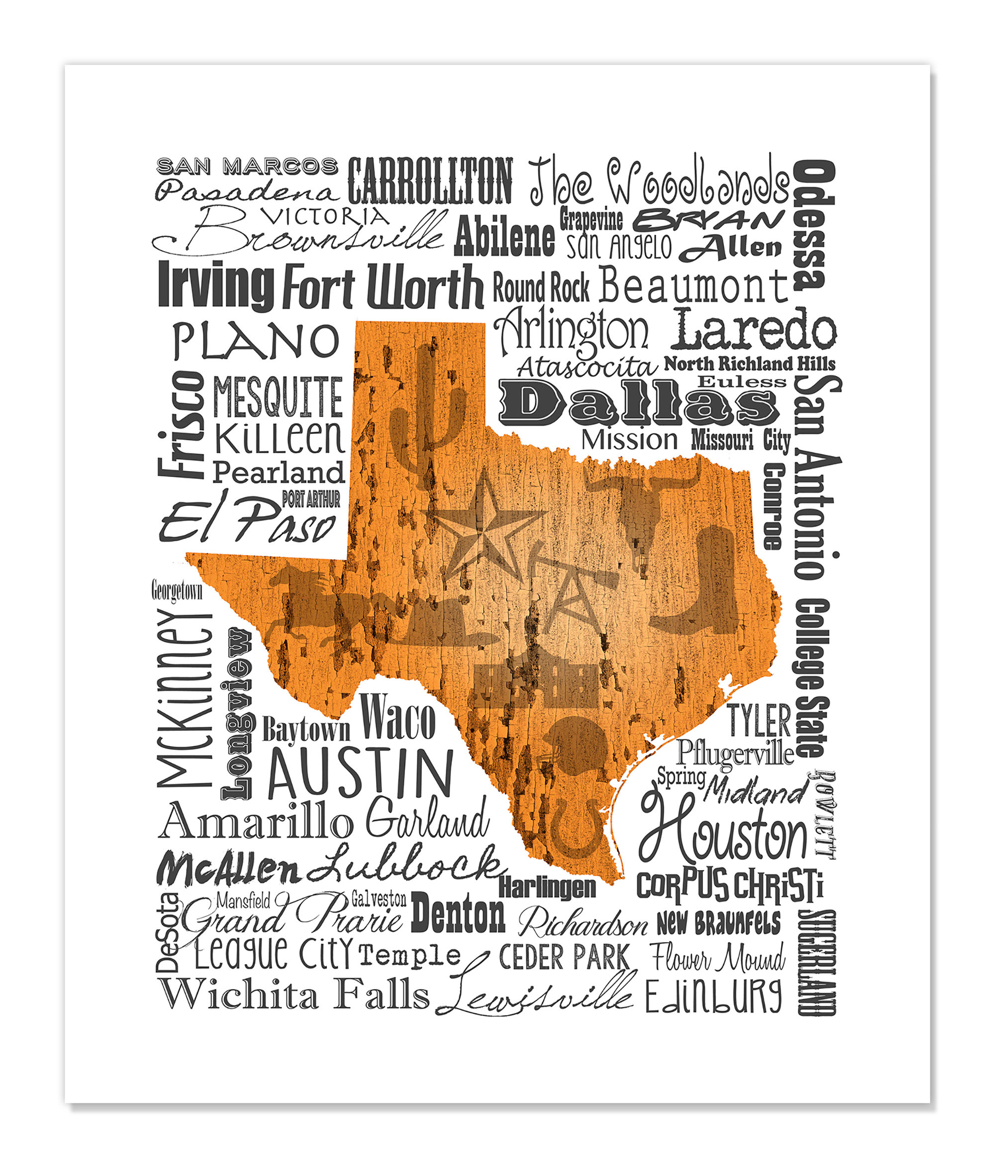 Casa Fine Arts State Your Name Texas Rolled Print | Wayfair
