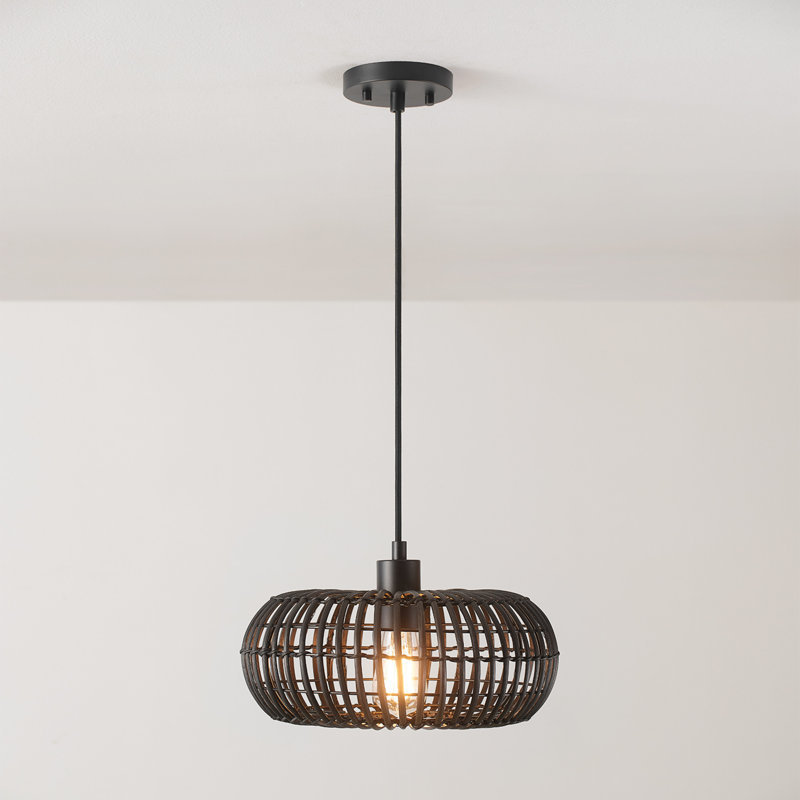 Beachcrest Home™ Baney 1-Light Matte Black Pendant Lighting with Rattan ...