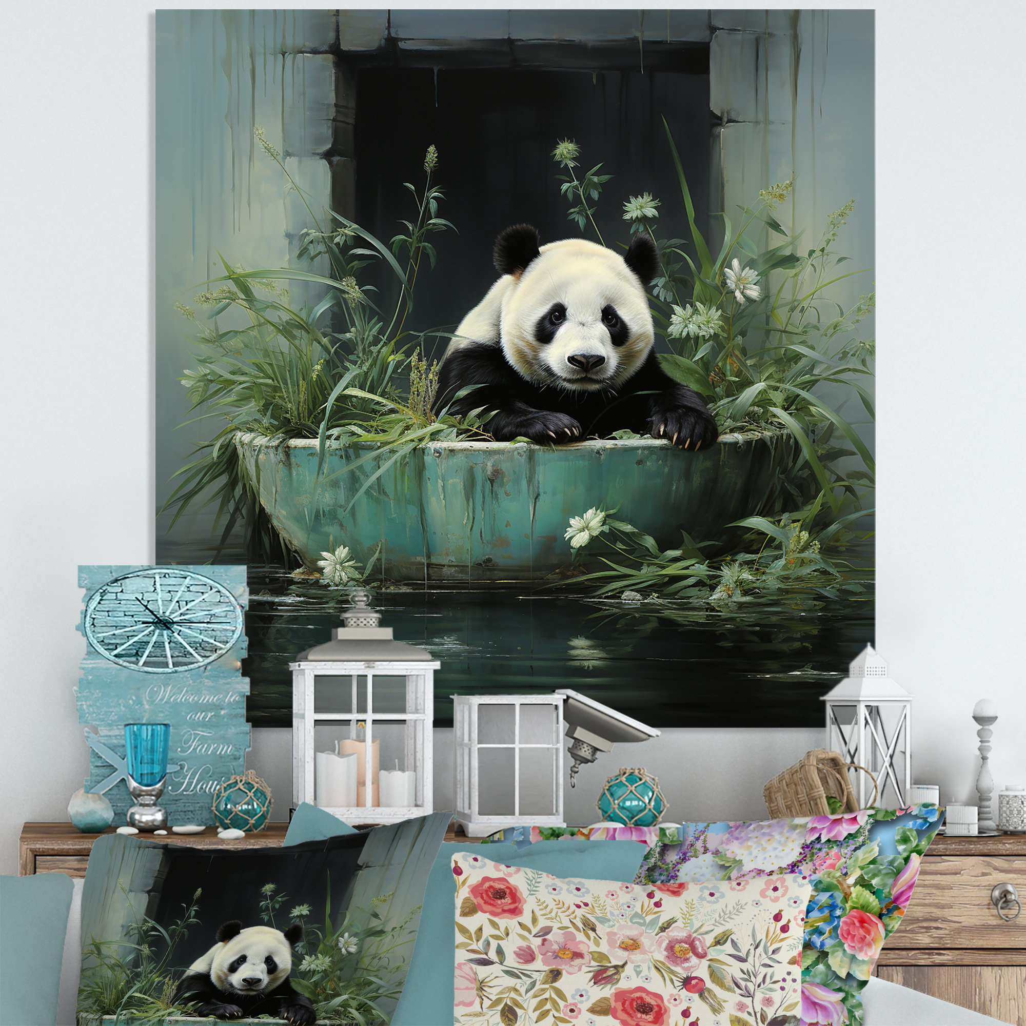 Trinx Green Tranquil Panda Bath I - Raven Animal Metal Wall Art | Wayfair