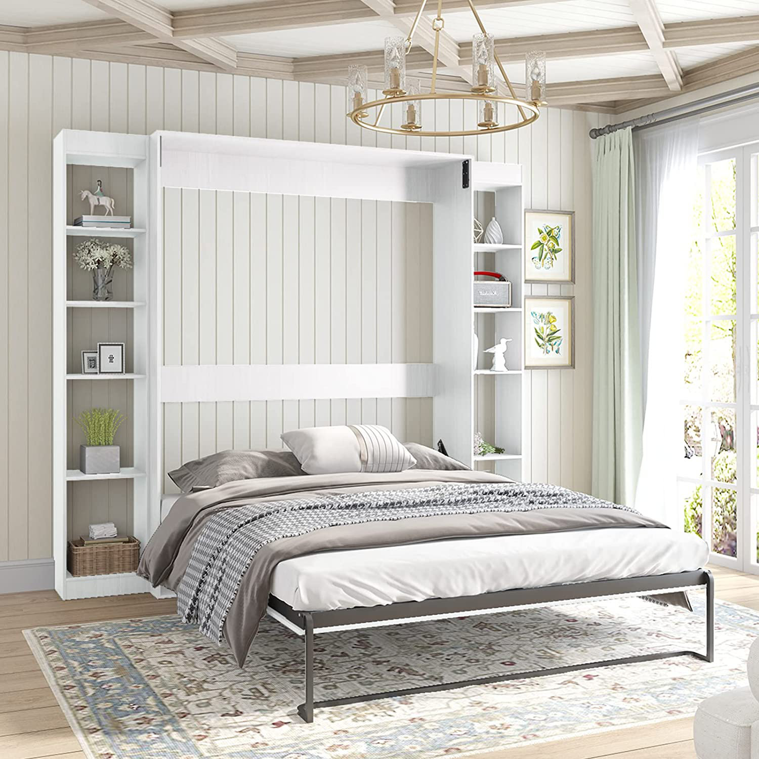 Latitude Run® Murphy Bed With 2 Side Cabinet, Folding Wall Bed For ...