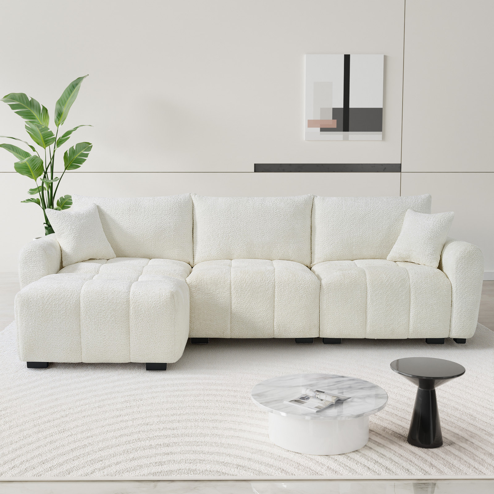 Mercer41 L-Shaped Upholstered Couch Sofa Sectional With Deep Tufted ...