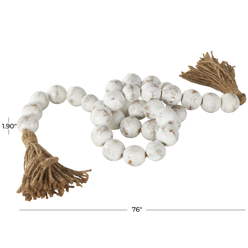 The Holiday Aisle® Wood Handmade Distressed Beaded Cream Garland with ...