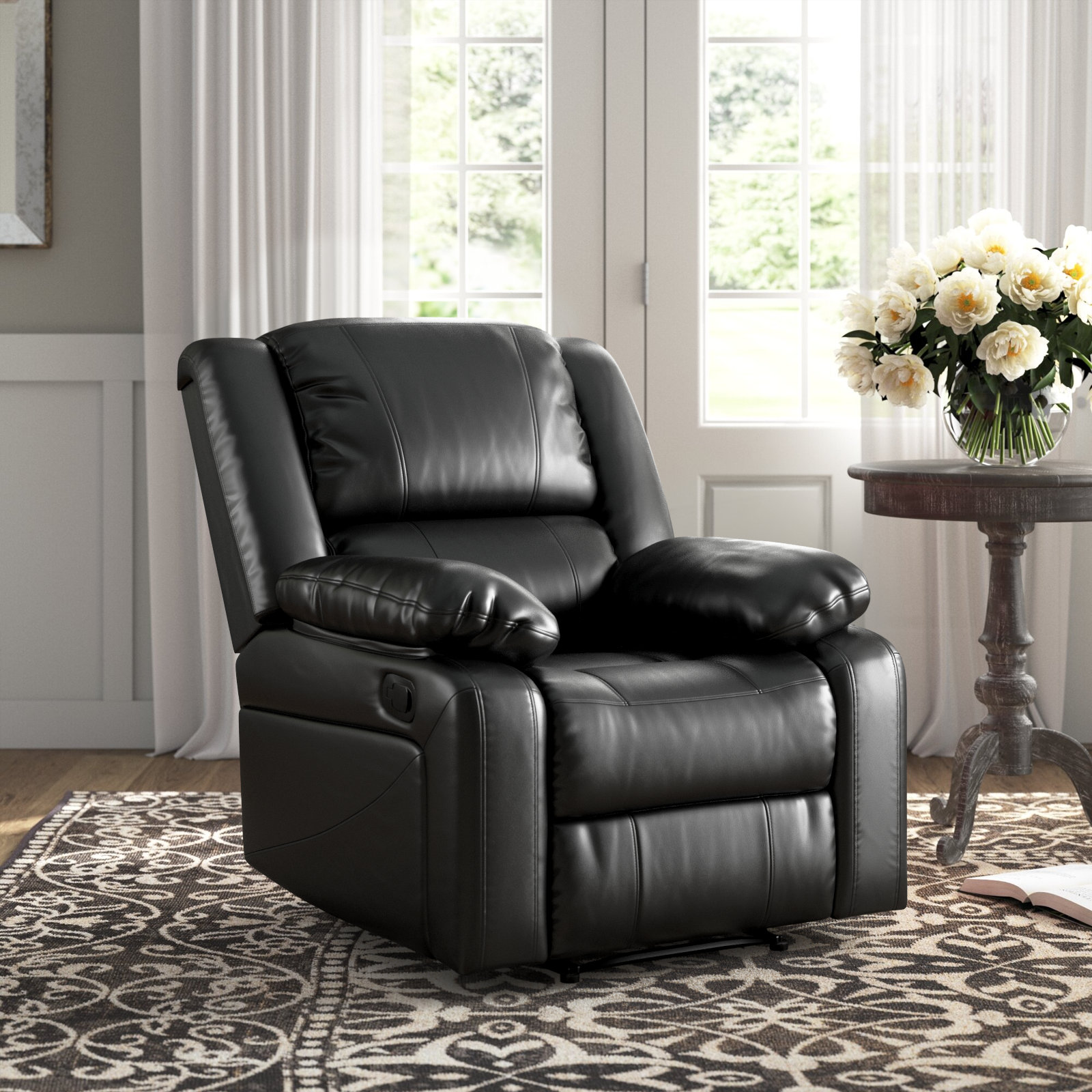 Lark Manor Arland Contemprary Faux Leather Pillow Back Recliner ...