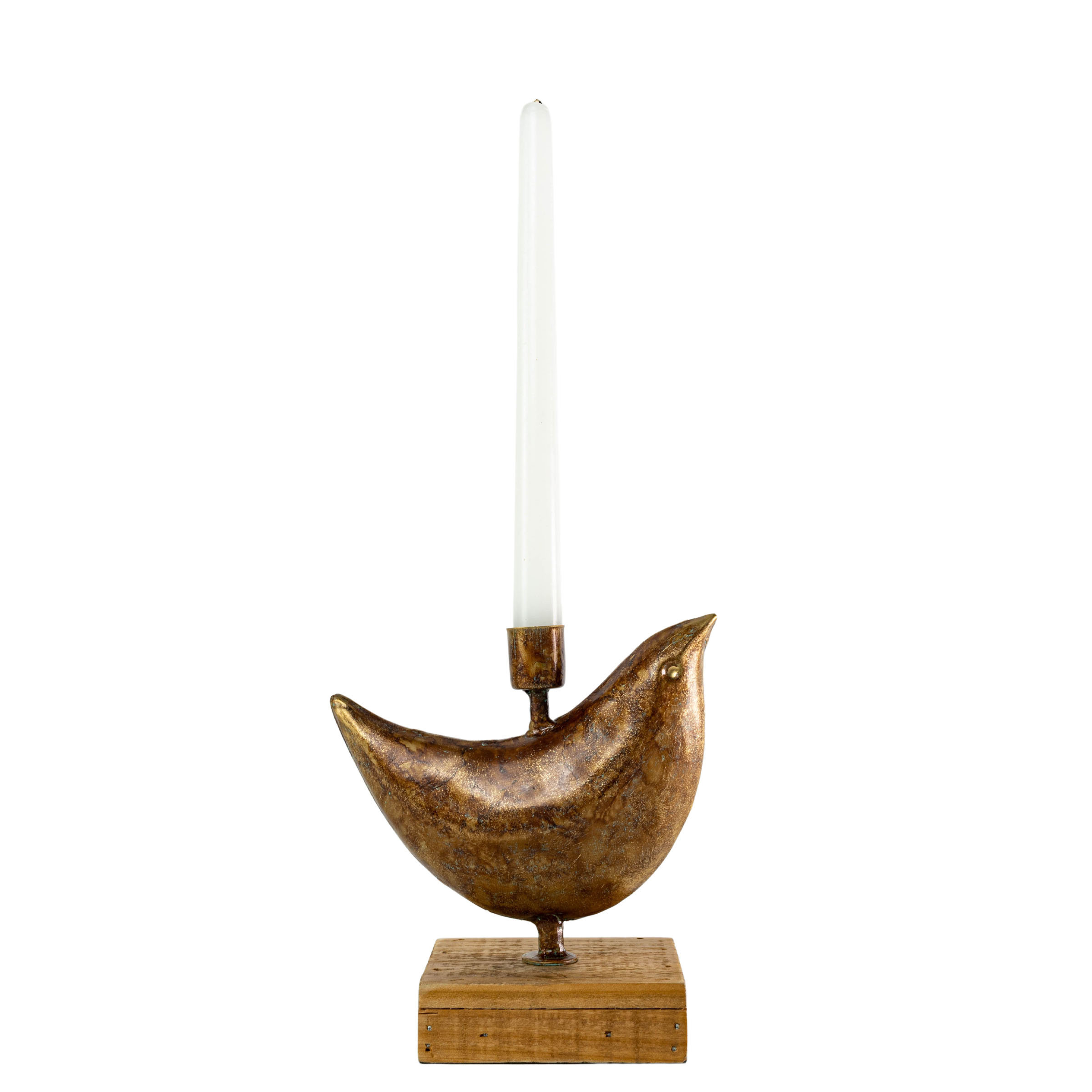 Dakota Fields Bronze Bird Taper Candle Holder Metal & Wood - Wayfair Canada