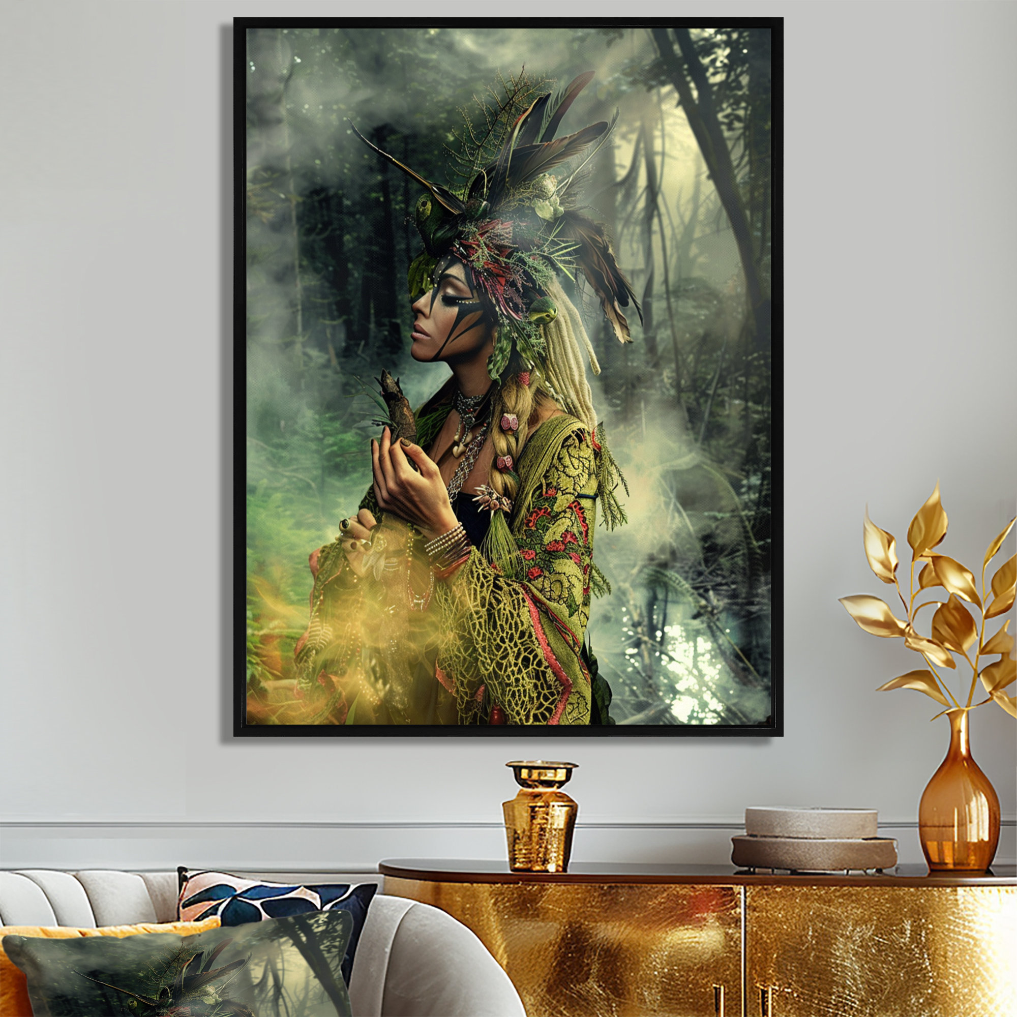 Trinx Mystical Shamana Forest Ritual I - Native American Woman Wall Art ...