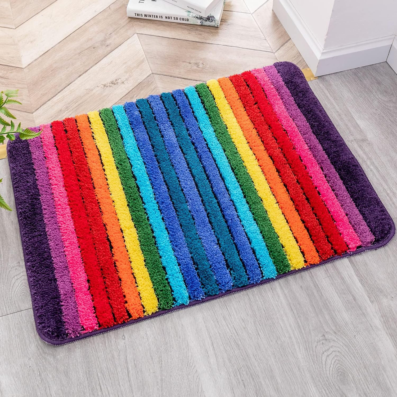 Hokku Designs Rainbow Bath Mat Colorful Striped Floor Bathroom Rugs ...