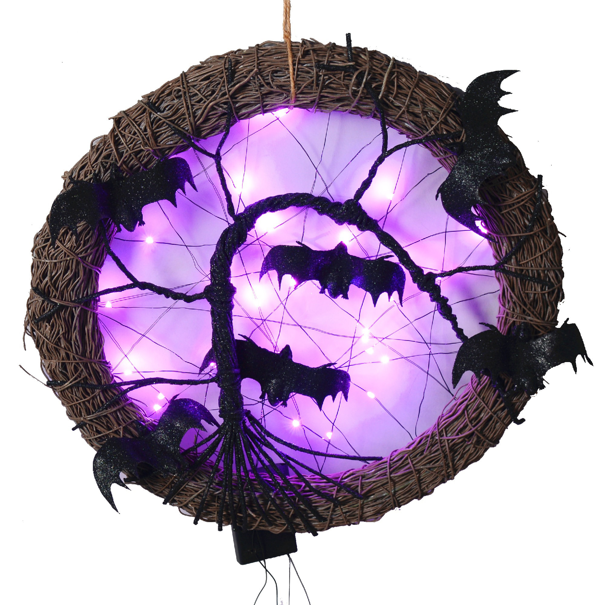 Northlight Seasonal 15" LED Lighted Rattan with Bats Halloween Wreath ...