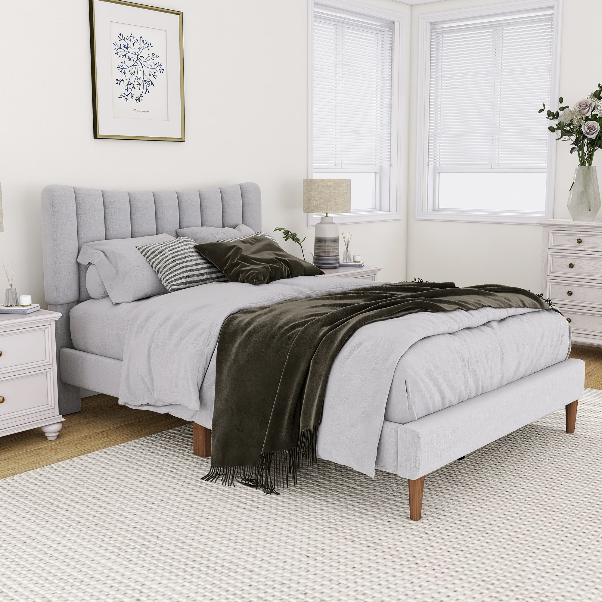 Magic Racks Full Size Upholstered Platform Bed Frame With Vertical ...