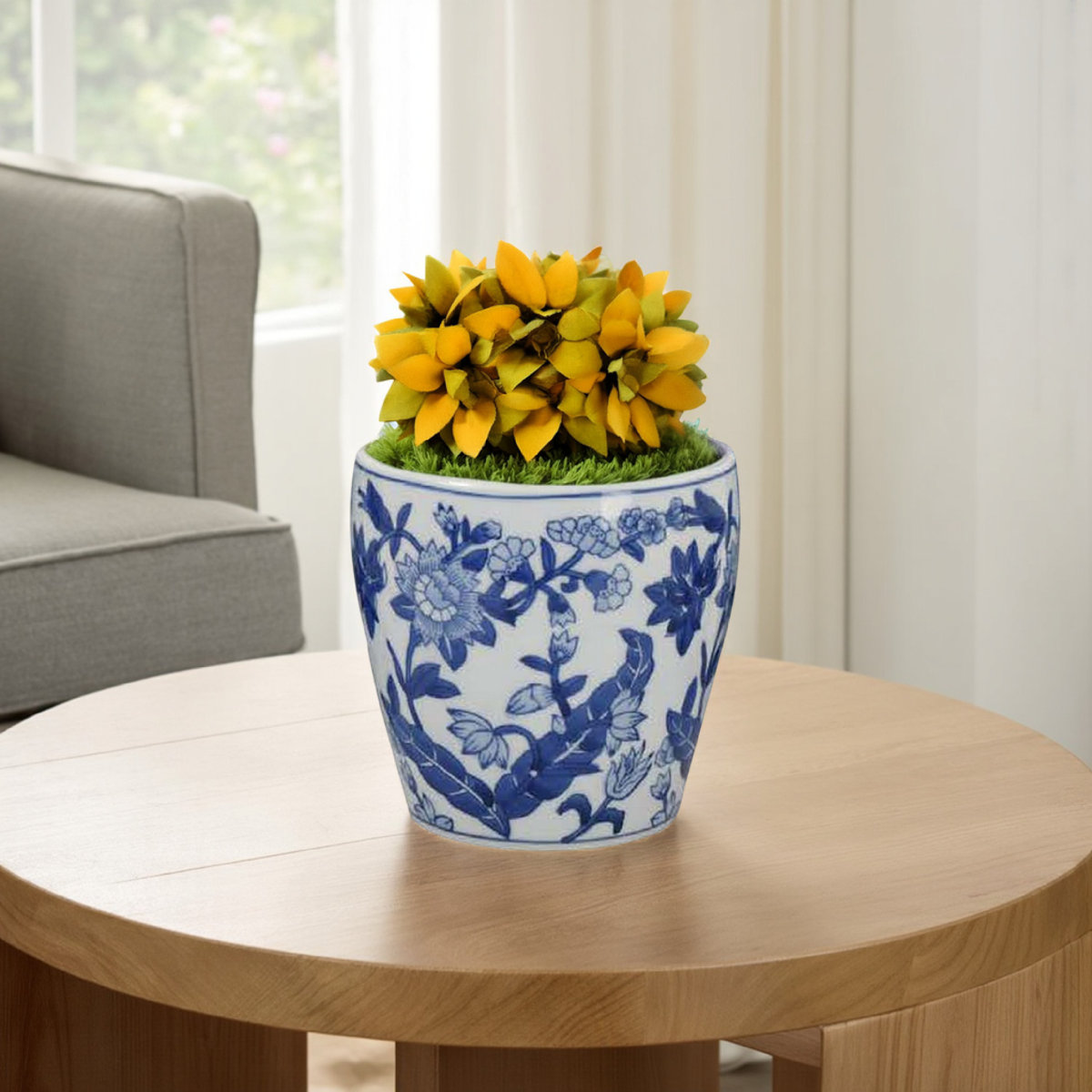 Benjara Kerry Accent Planter Pot Set Of 4, Blue Floral Pottery, White ...