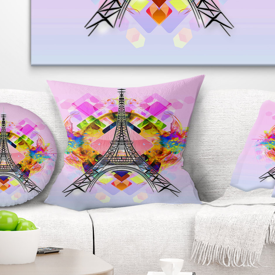 Design Art Bright Paris Eiffel TowerCartoon - Abstract Printed Pillow ...