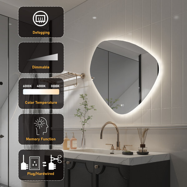 FORCLOVER Wall Mounted Back Light Bathroom Frameless Drop Shape LED ...