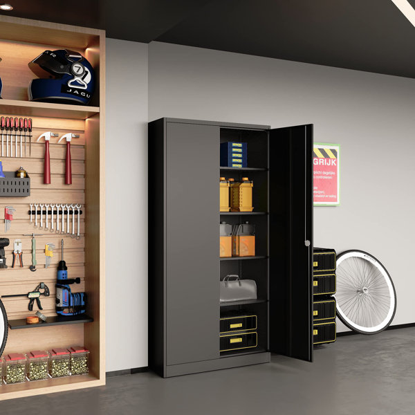 Inbox Zero Metal Storage Cabinet With Lock Door, Adjustable Shelf Steel ...