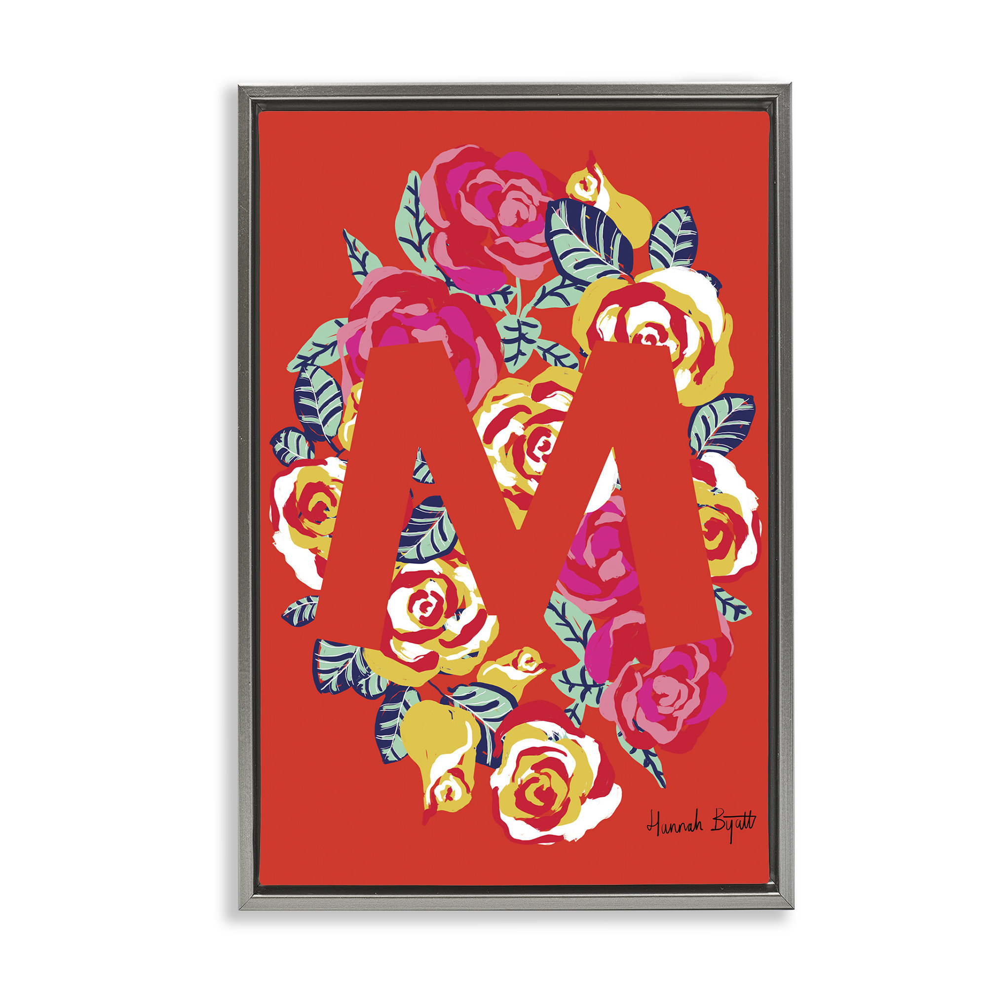 Lark Manor™ Floral Bloom Letter M Framed Floater Canvas by Hannah ...