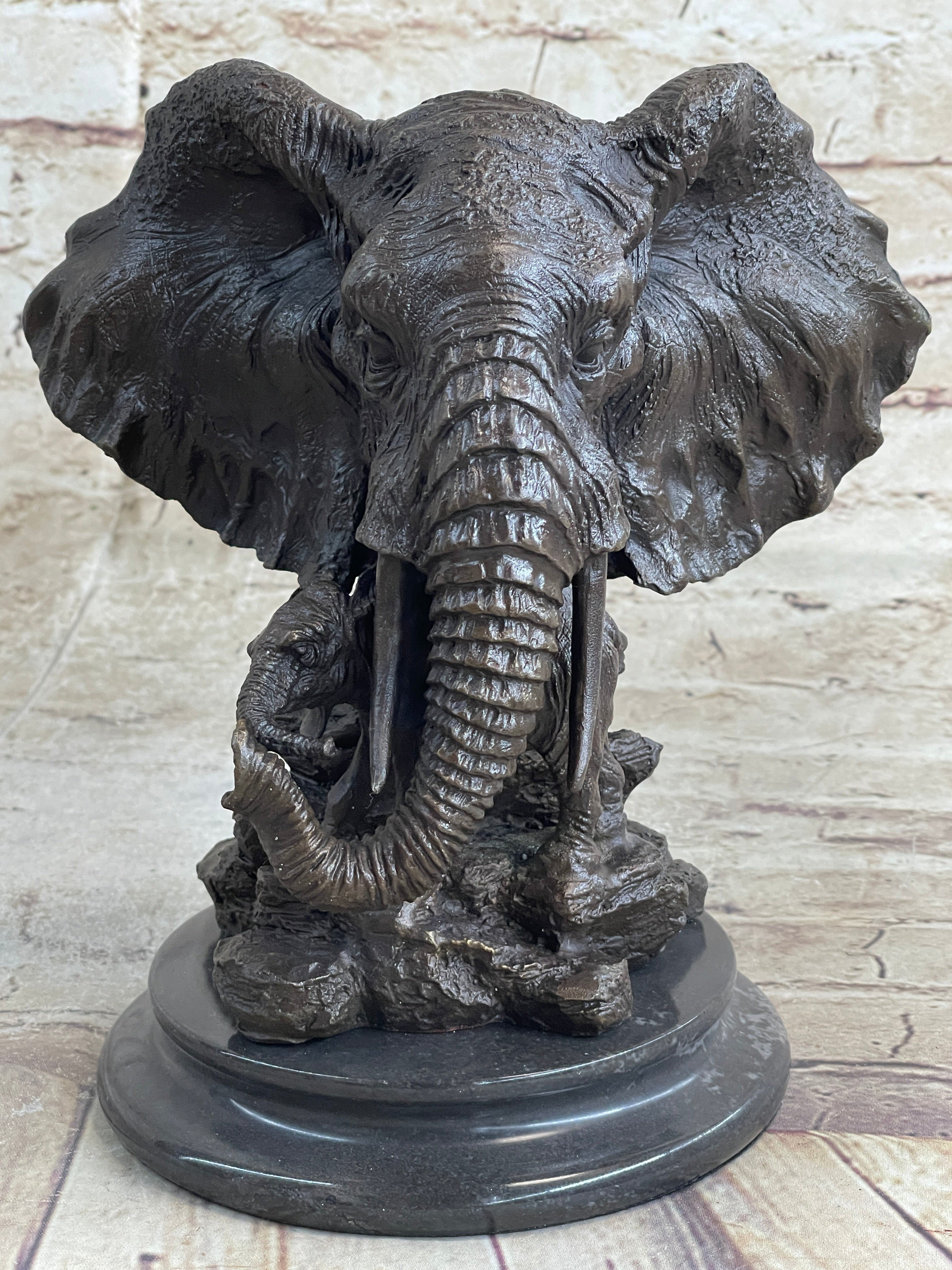 Bungalow Rose Original Striking Mive Elephant Head Bust With Baby ...