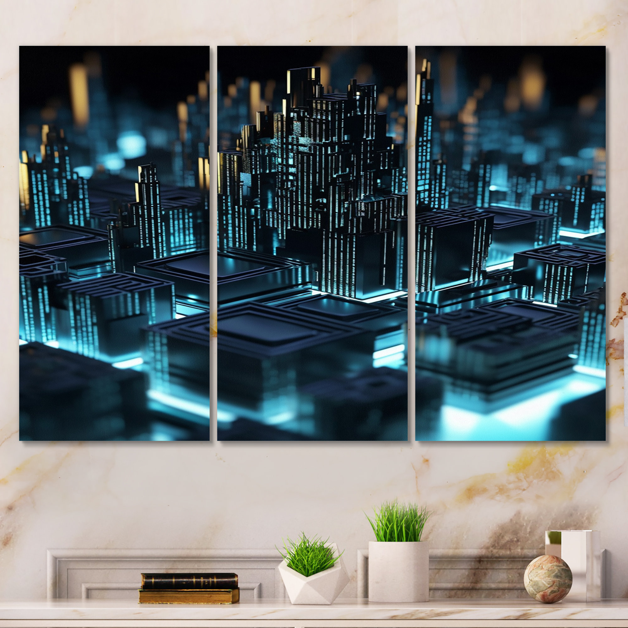 Design Art 3D Cityscape Future Architecture Turquoise I - Futuristic ...