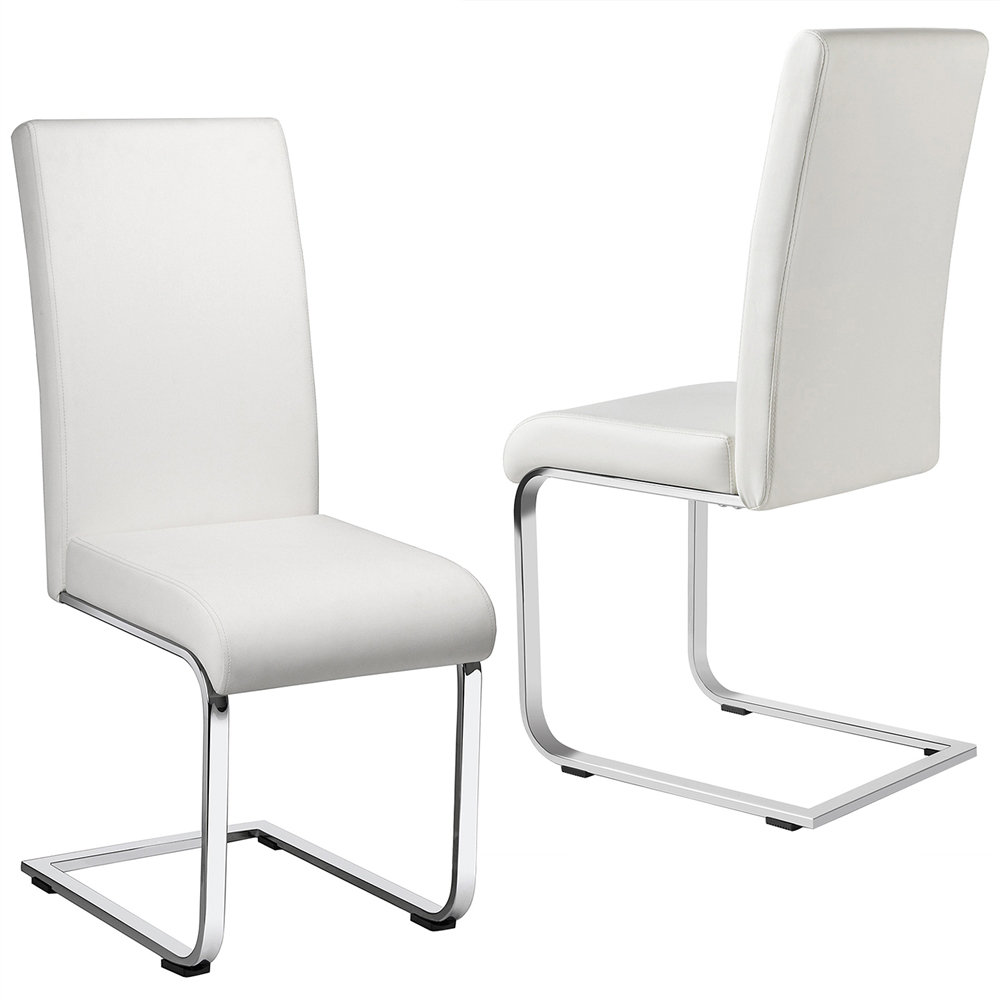 Yaheetech Faux Leather Dining Chairs with Chrome Legs High Back Kitchen ...