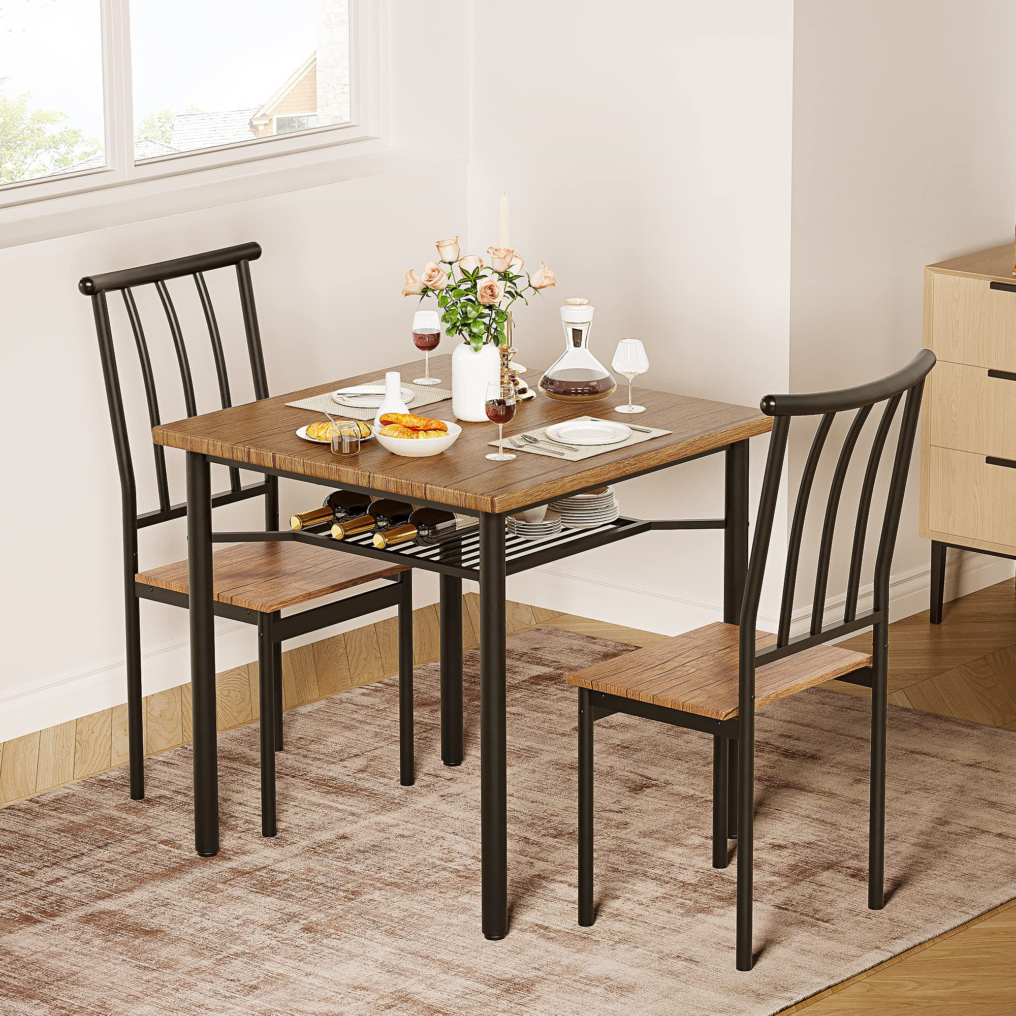17 Stories Jerriel Square 31.5'' L x 31.5'' W Restaurant Dining Set ...