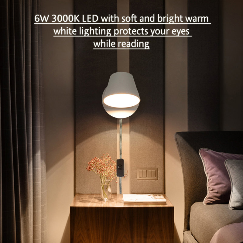 Ebern Designs Manaus Modern Plug in Cord Round Rotatable White Wall ...