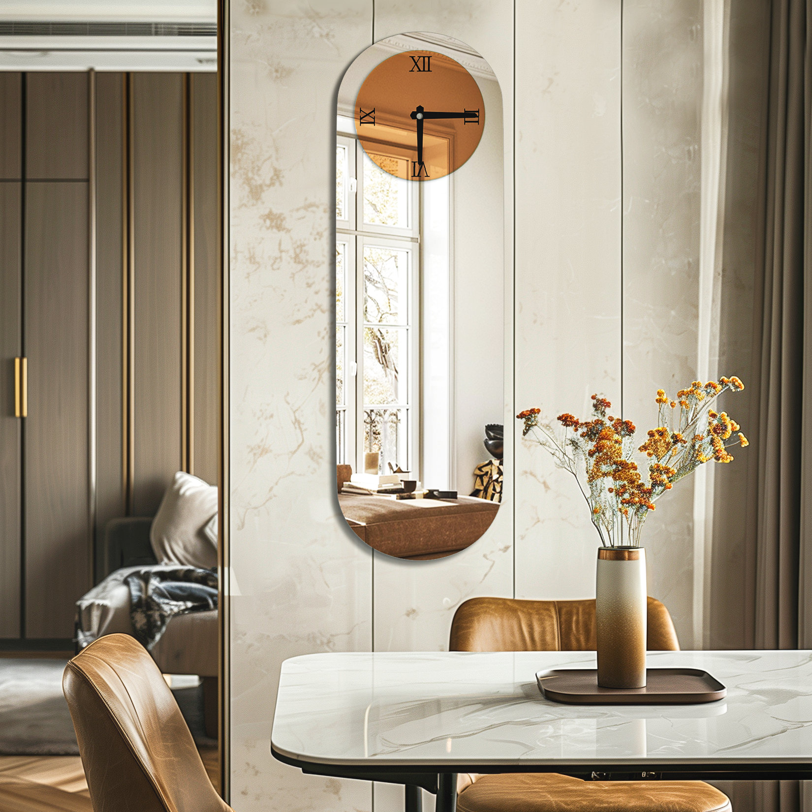 Latitude Run® Mirrored Wall Clock Long Oblong Wall Decorative Analogue ...