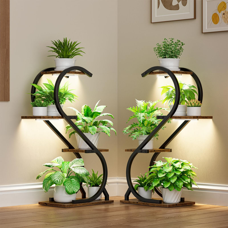 Bisiot Indoor Plant Rack With Growth Lights, 4-Storey Metal Plant Rack ...