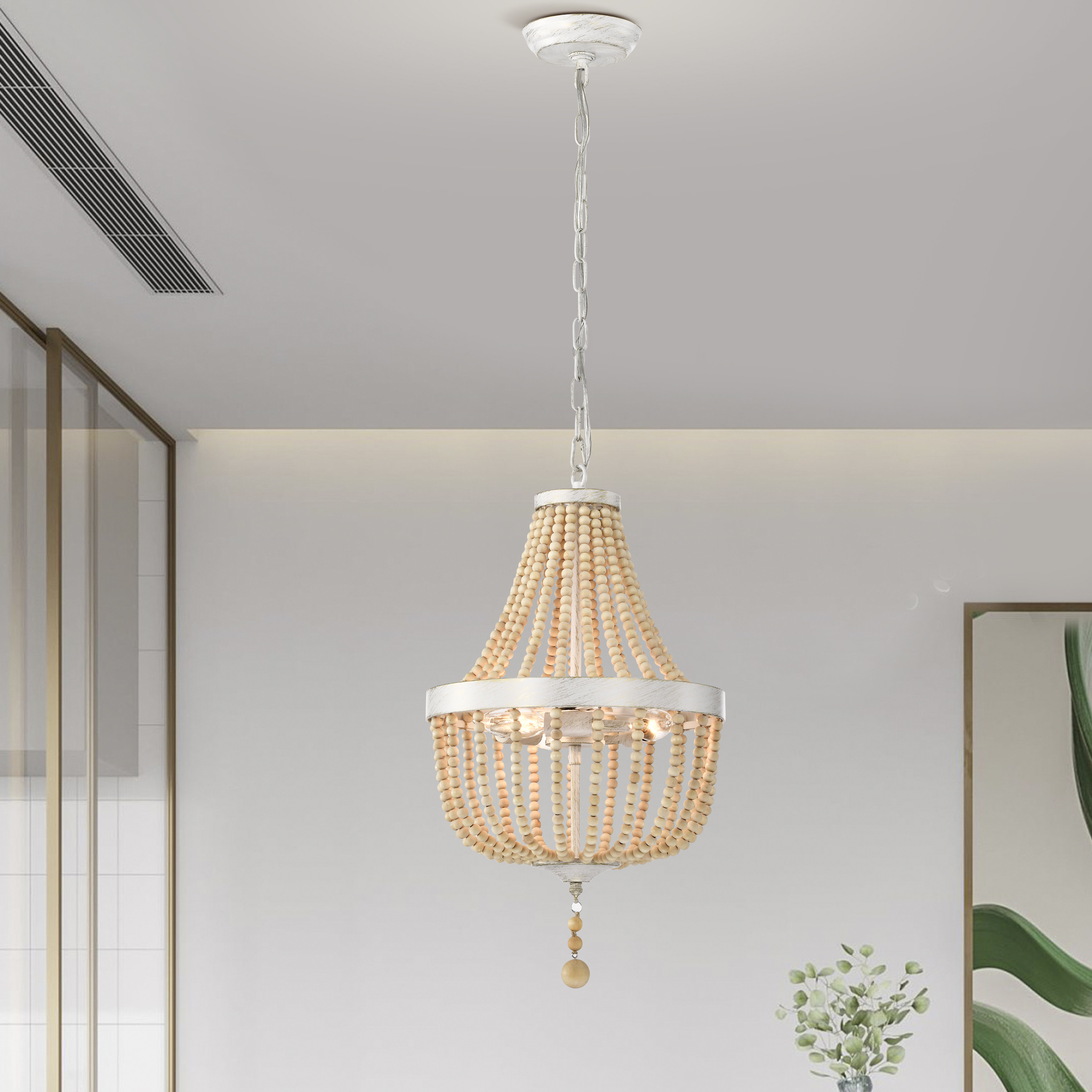 Bungalow Rose Pika Bohemian wooden bead chandelier dining room lights 3 ...