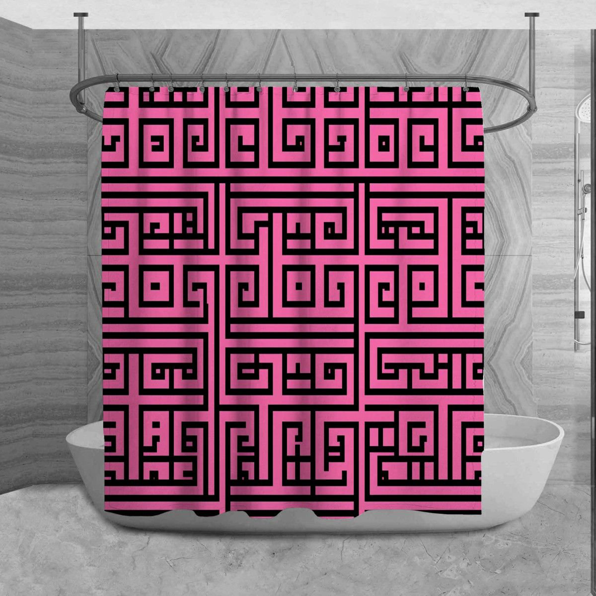 East Urban Home Greek Key Shower Curtain Geometric Bathroom Decor Black ...