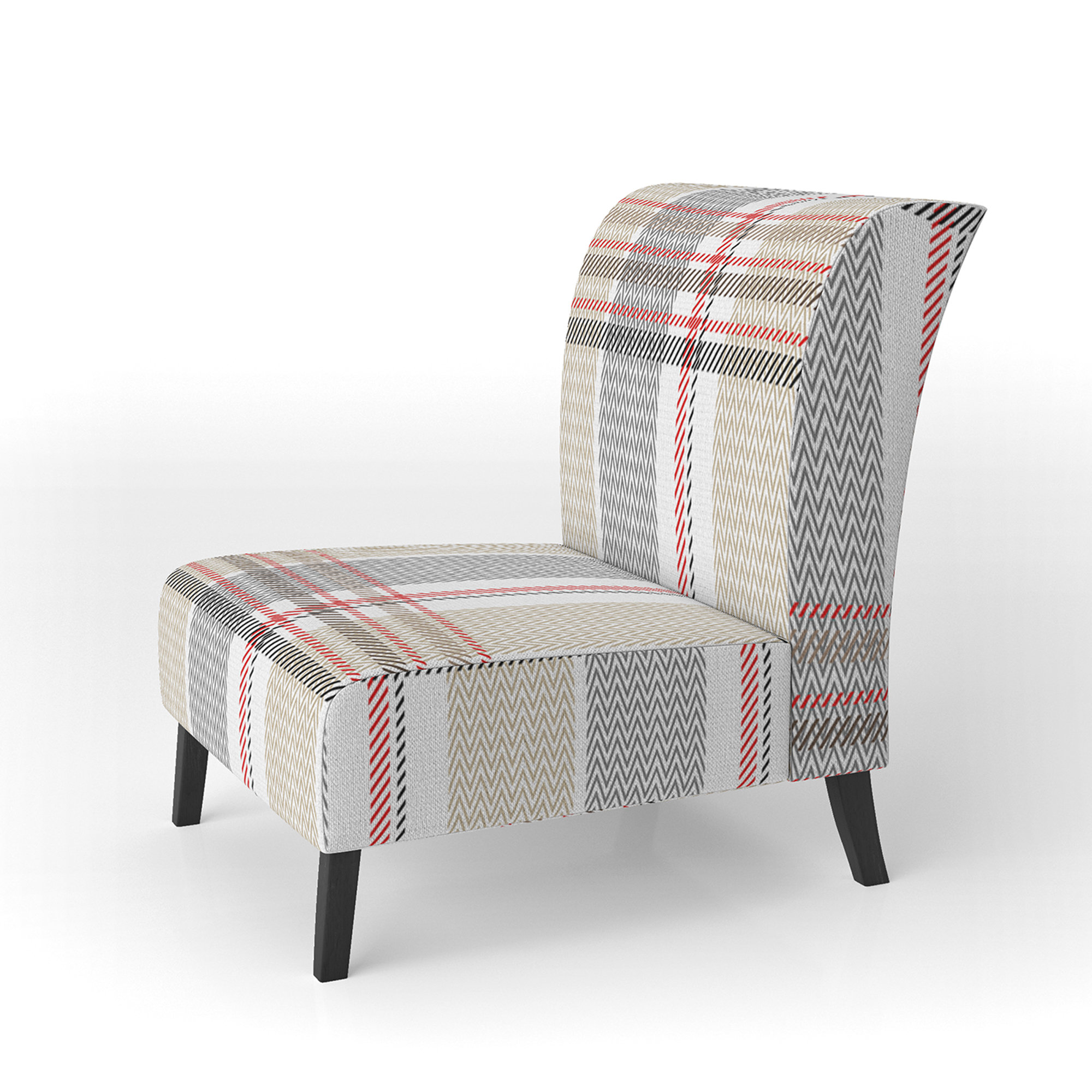 Orren Ellis Cream Checked Tartan - Upholstered Patterned Accent Slipper ...