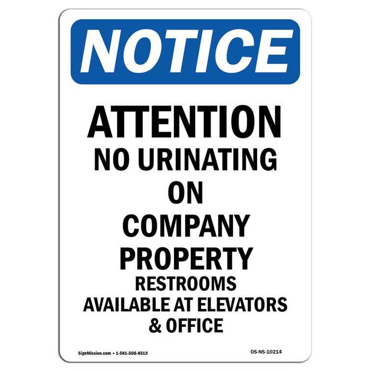 SignMission Osha Notice Attention No Urinating On Company Sign ...