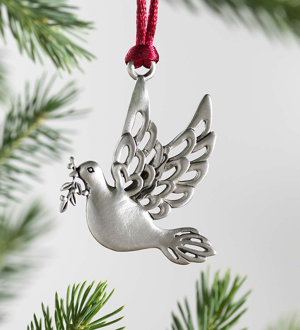 The Holiday Aisle® Solid Pewter Christmas Tree Ornament - Dove | Wayfair