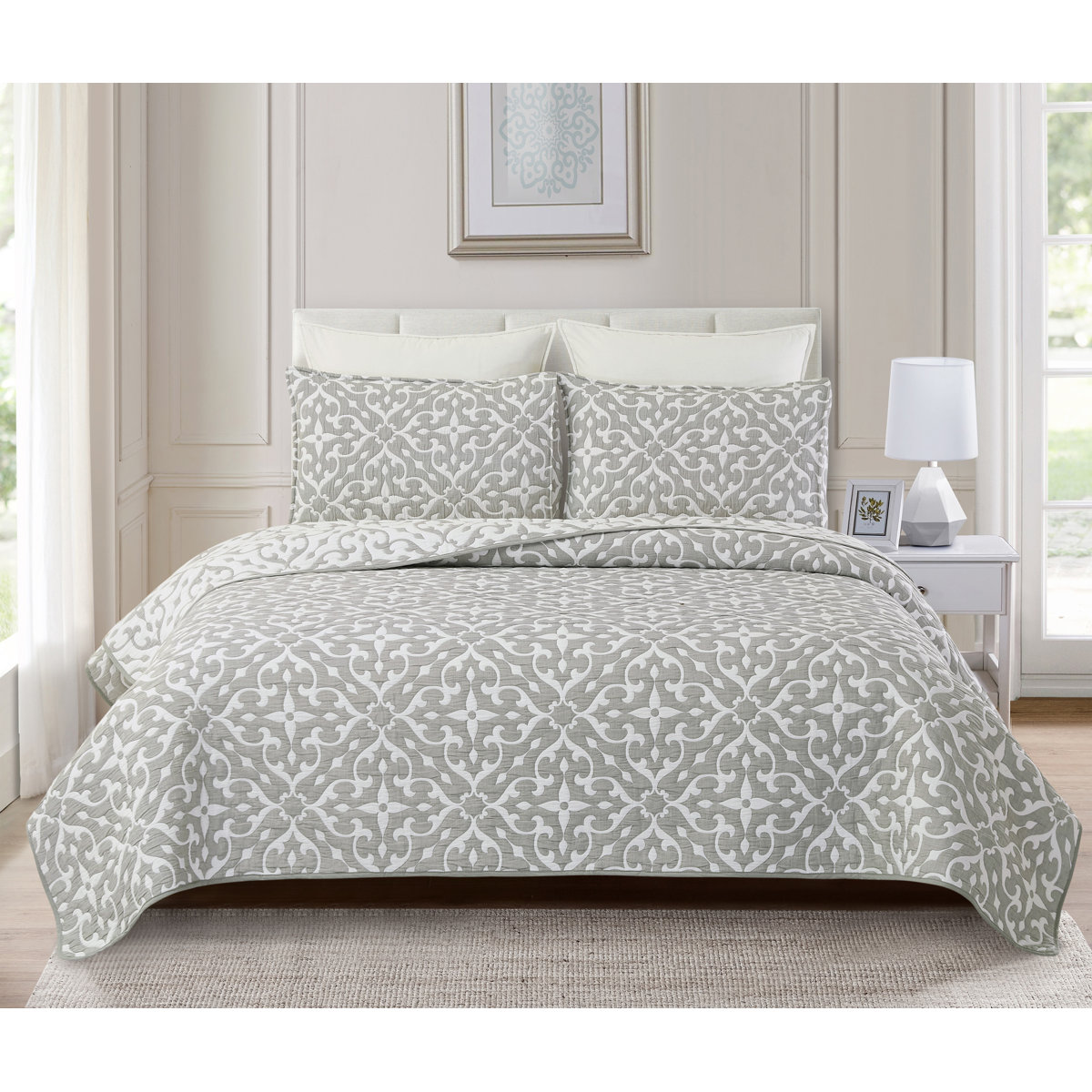 C&F Home Medallion Jacquard Reversible 2 Piece Quilt Coverlet Set | Wayfair
