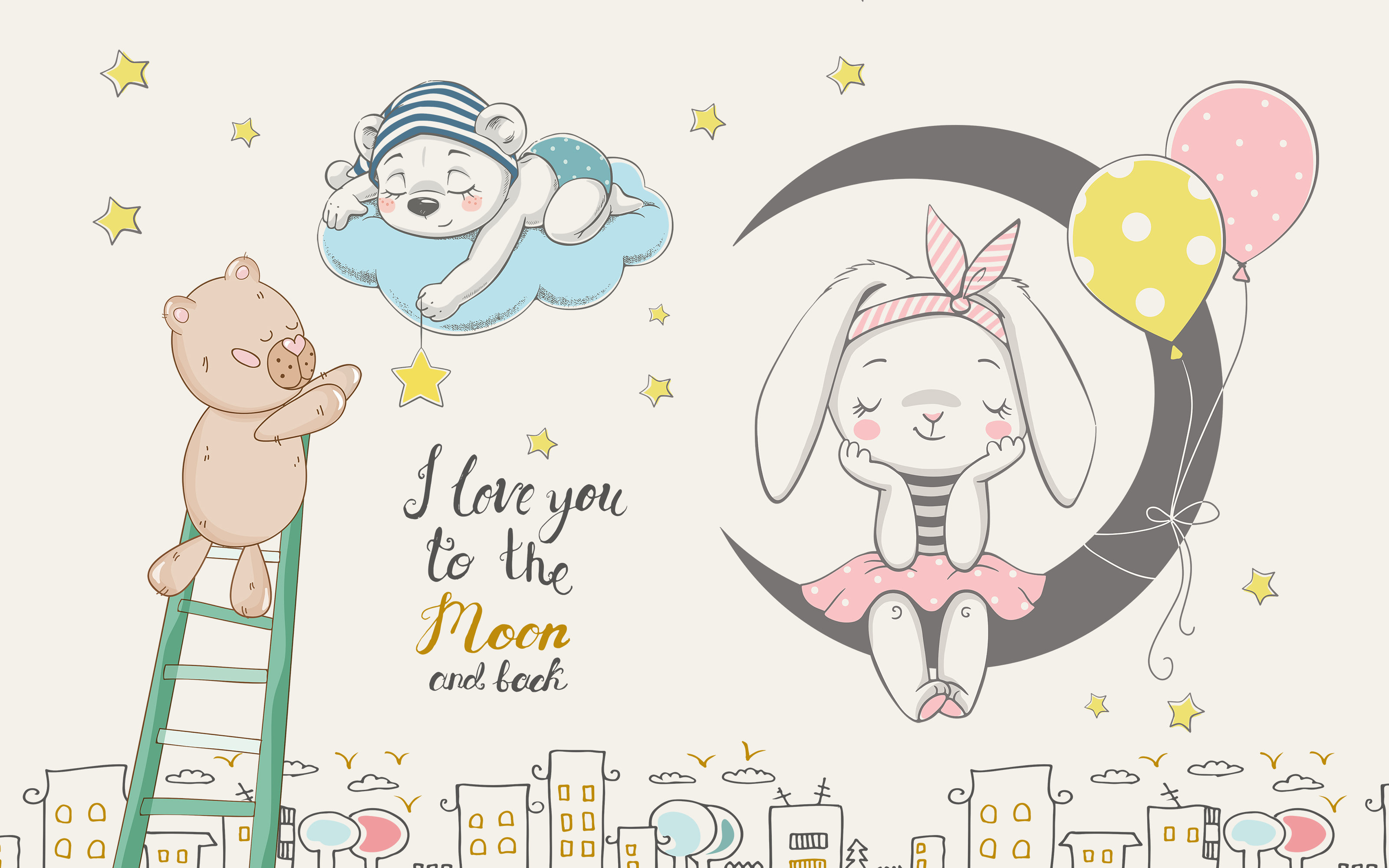 wallpaew Cute Animal Rabbit Wall Mural Kids Wallpaper | Wayfair