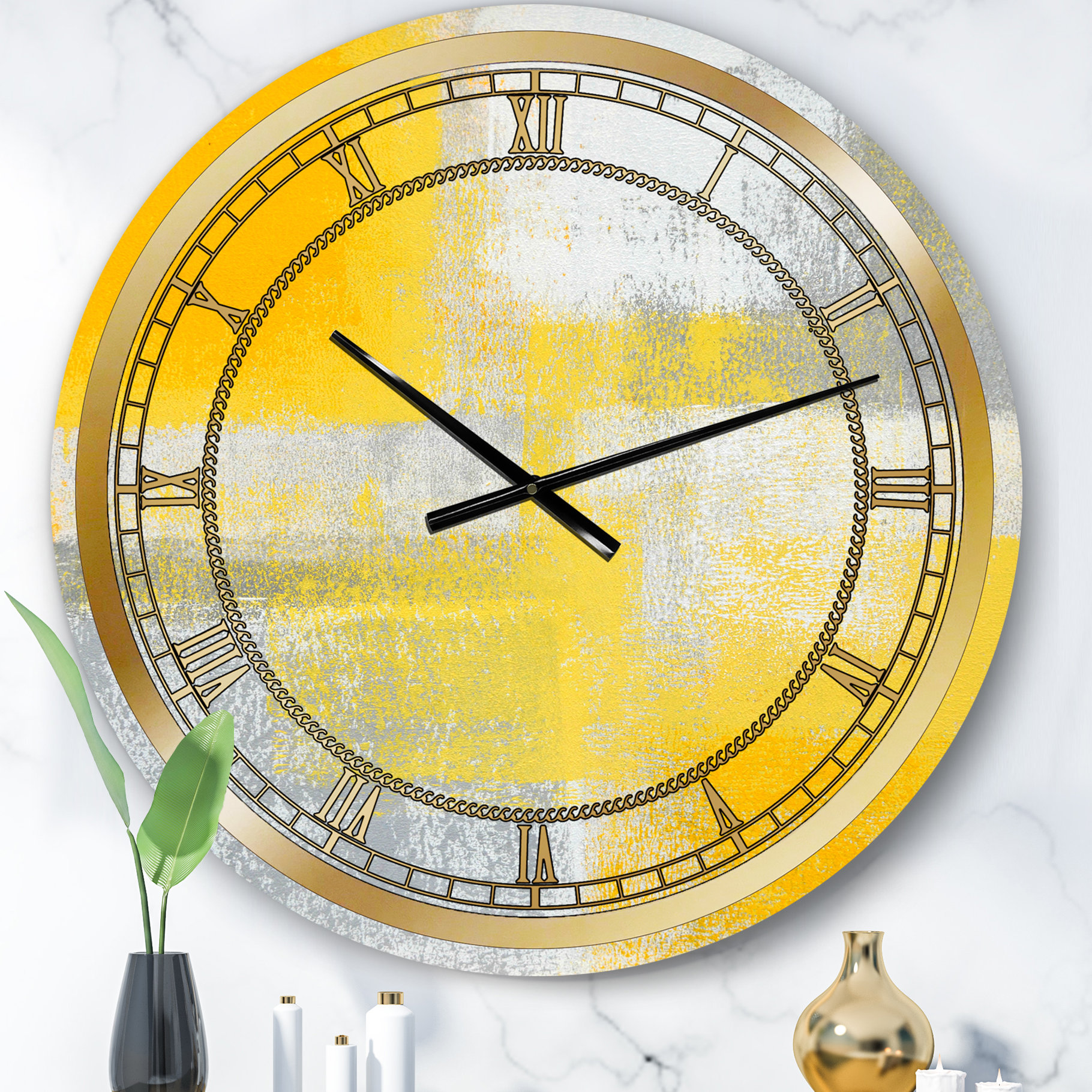 East Urban Home Gray and Yellow Blue Abstract XX - Modern wall clock ...