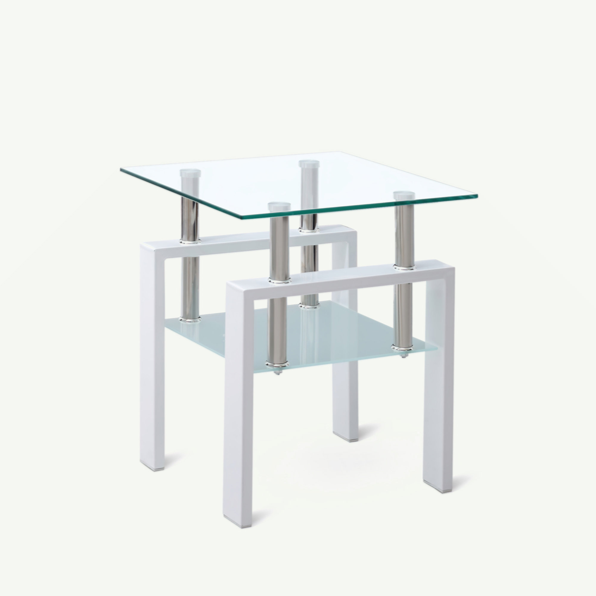 Ebern Designs White Tempered Clear Glass End Table, 2-Layers Small ...