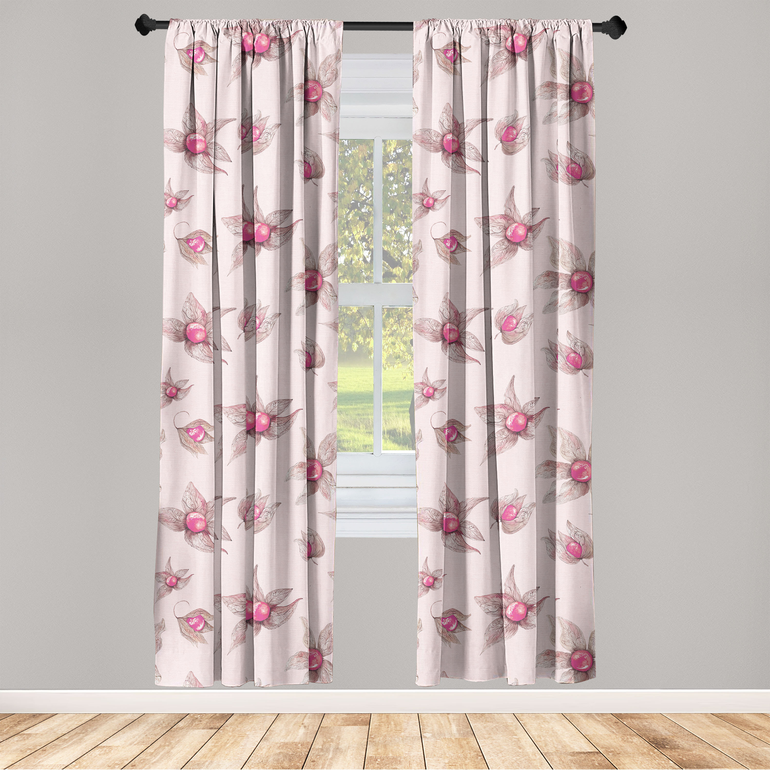 East Urban Home Spring Curtains Berry Flower Rustic Plot Pair of Hot ...