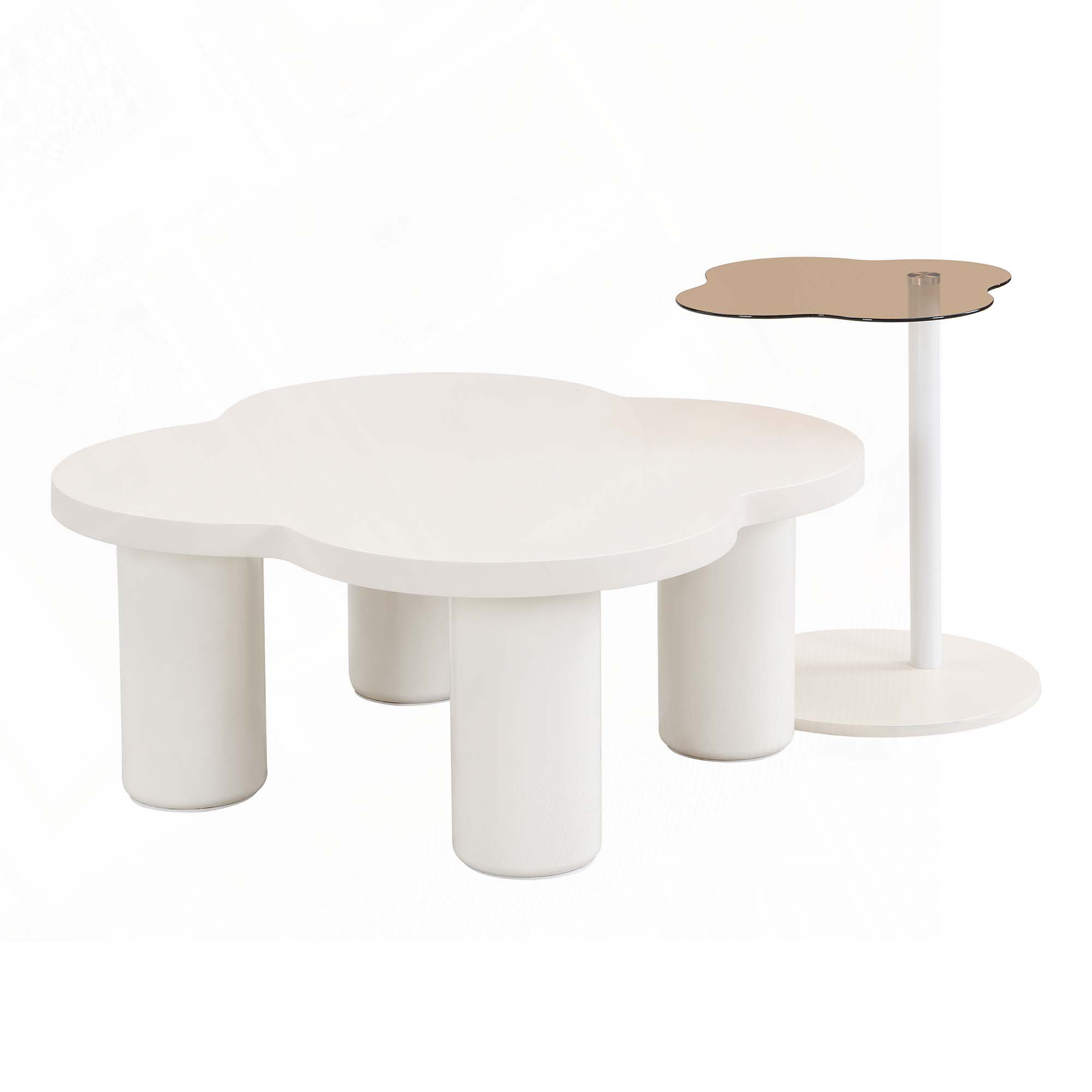 Latitude Run® Irregular Shape Coffee Table with Four Roman Column Legs ...