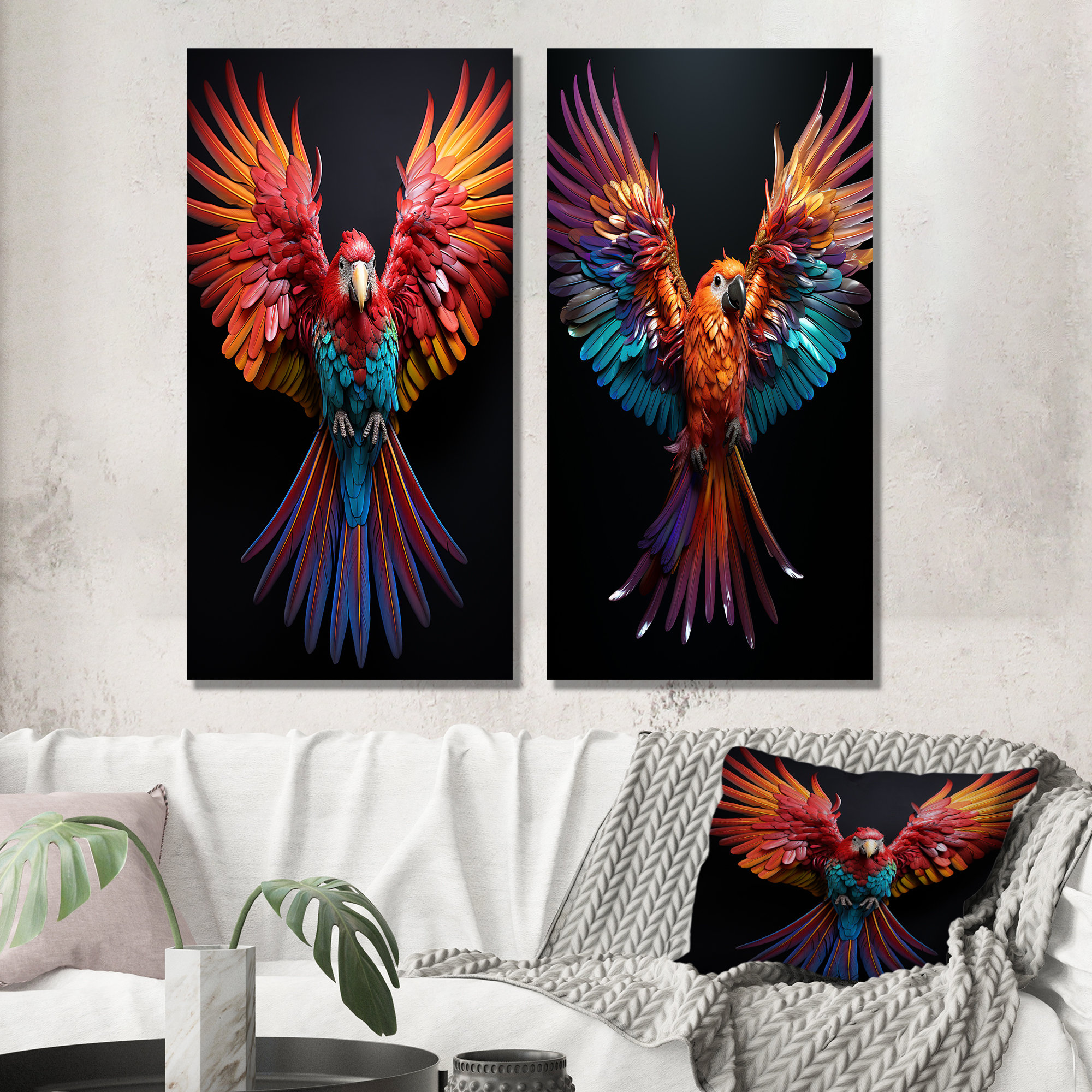 Bay Isle Home™ Parrots Whimsical Wings - Parrot Canvas Wall Art Set Of ...