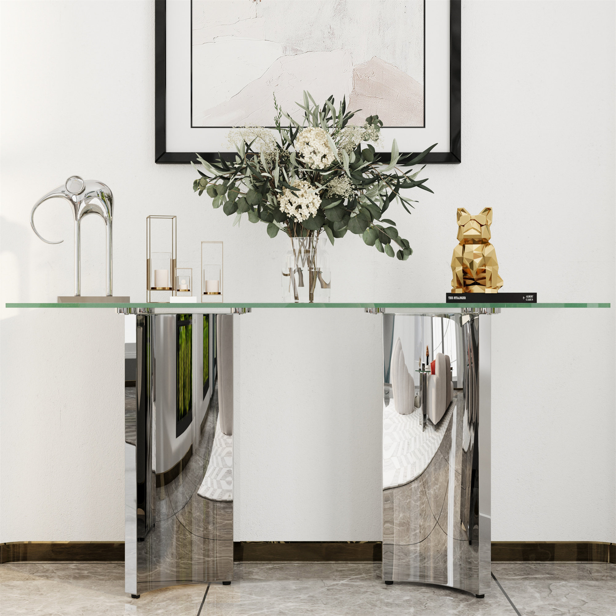 Brayden Studio® Silver And Glass Console Table, 60 Inch Sofa Table ...