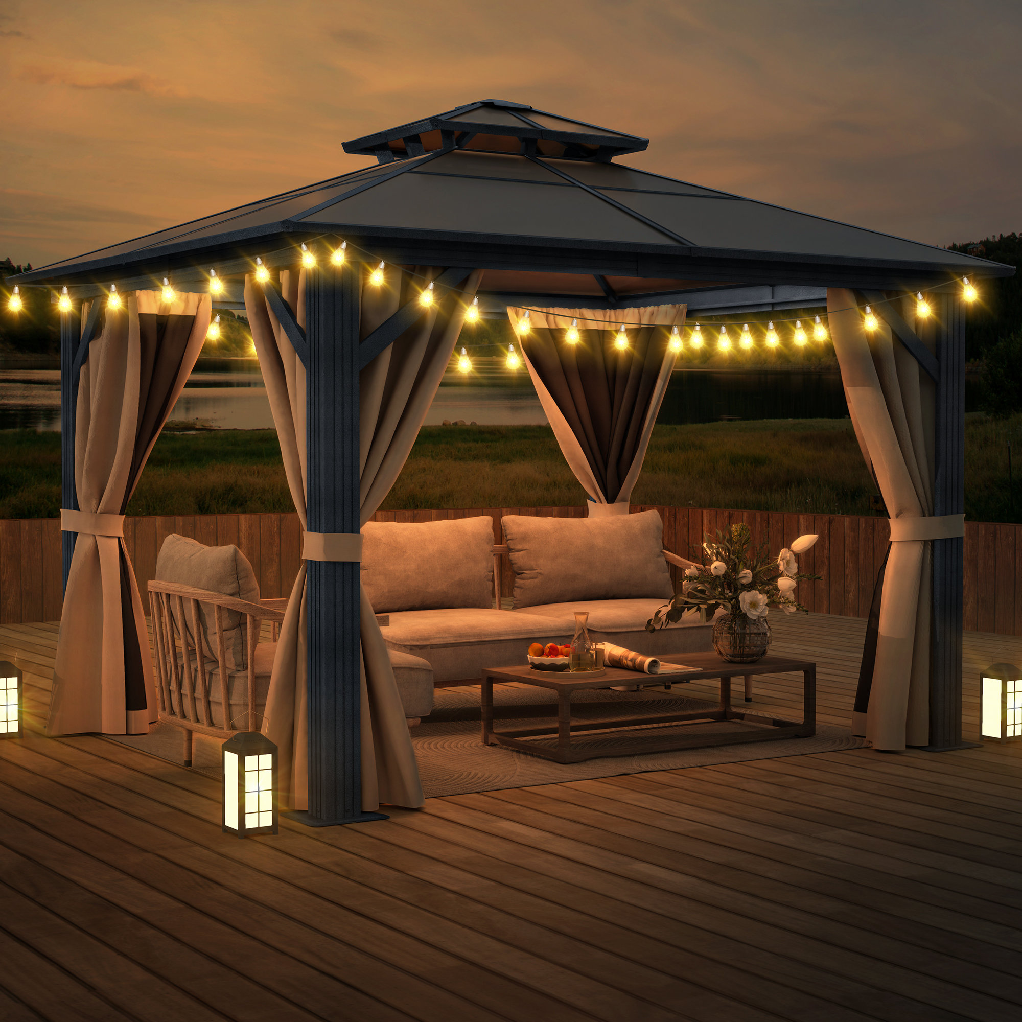 Balconera Polyethylene Double Roof with Aluminum Frame Patio Gazebo ...