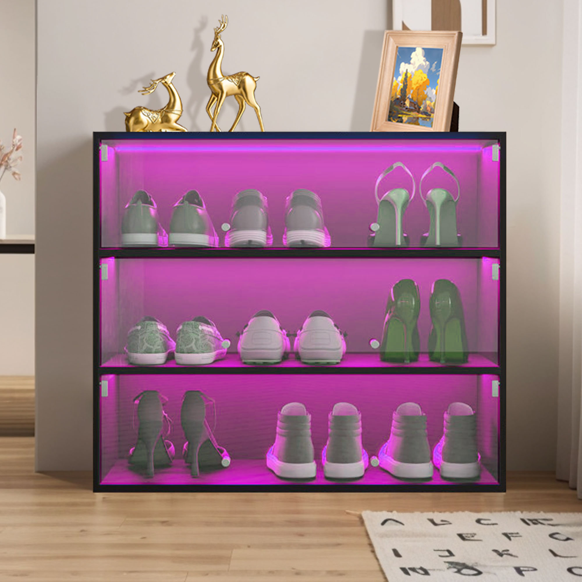 Brayden Studio Glass Door Shoe Box Shoe Storage 3 layers Cabinet With ...