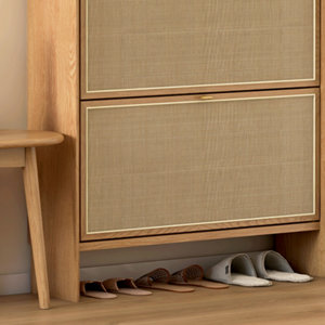 DICIXA Vine Woven Flip Bucket Shoe Cabinet 8 Pair Solid Wood Shoe ...