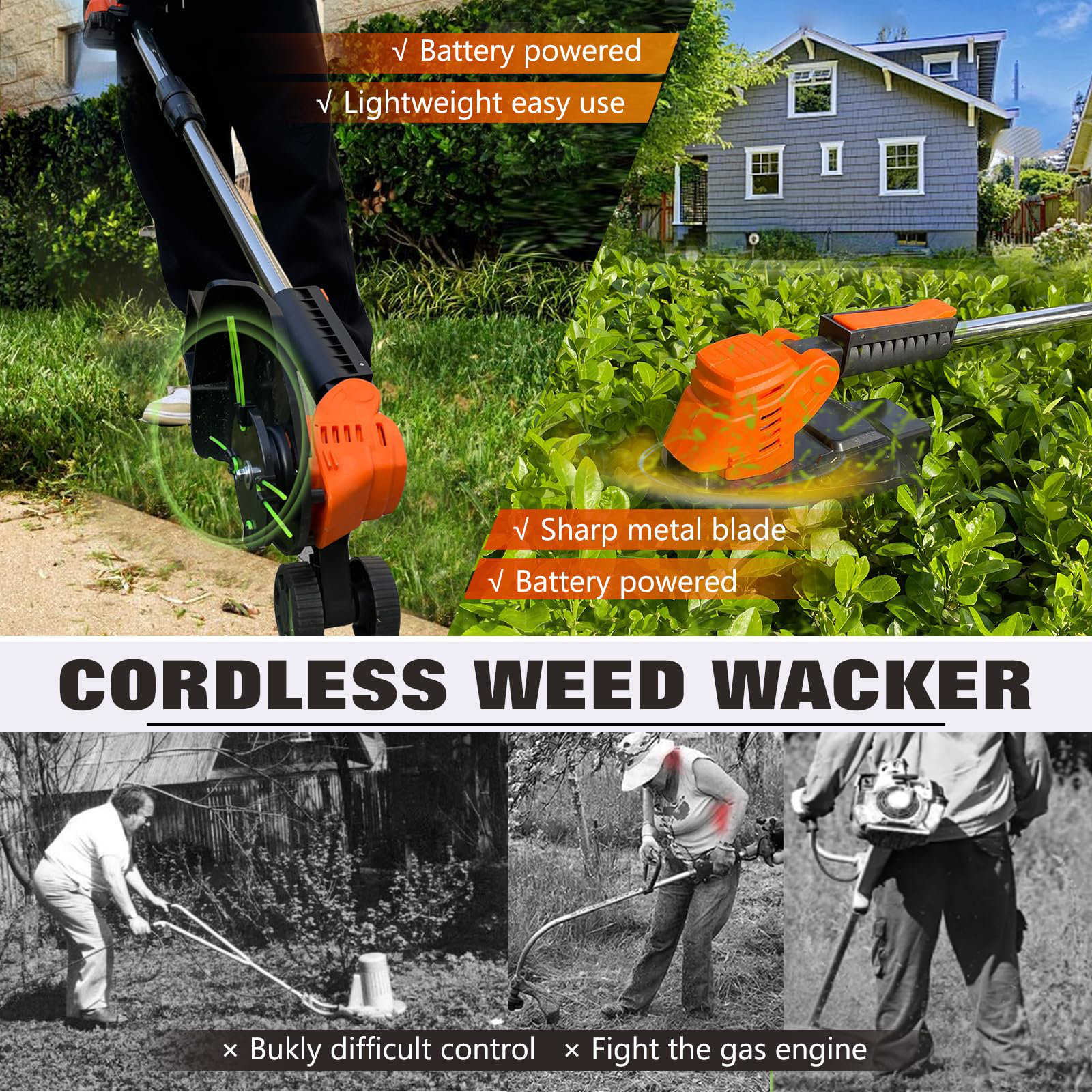 Zeki Shoggy Electric Weed Wacker Eater Cordless, Weed Wacker Battery ...