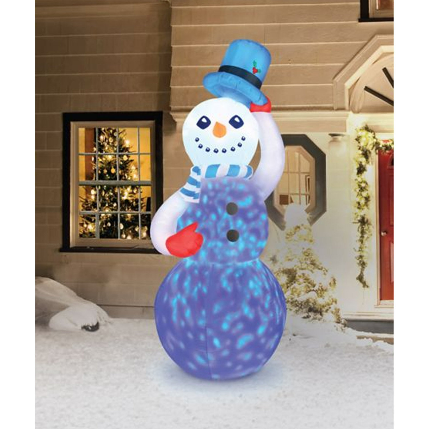 The Holiday Aisle® Swirling Lights Snowman with Tipping Hat Inflatable ...