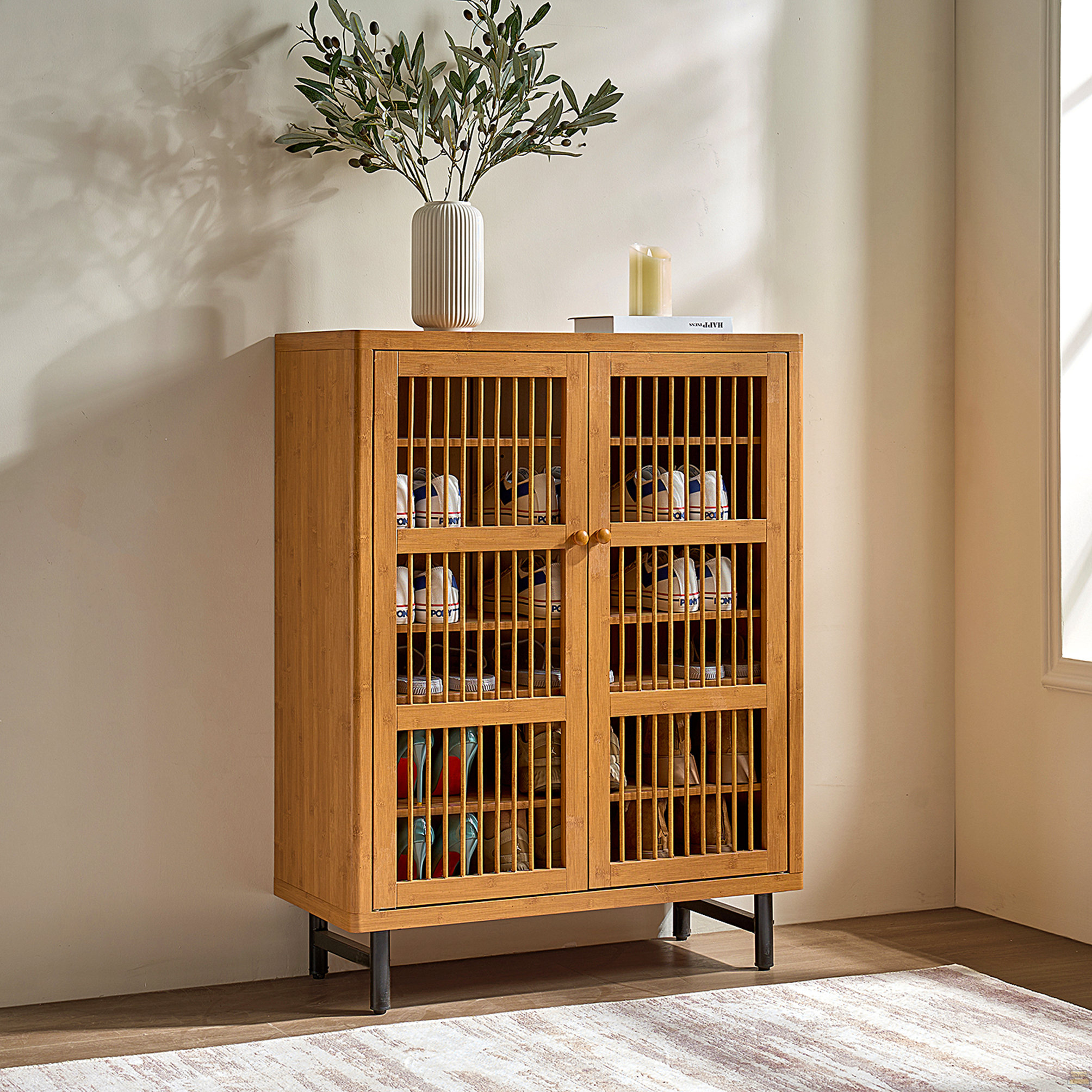 Latitude Run® Shoe Cabinet With Shutter Doors, 6-Tier Entryway Shoe ...