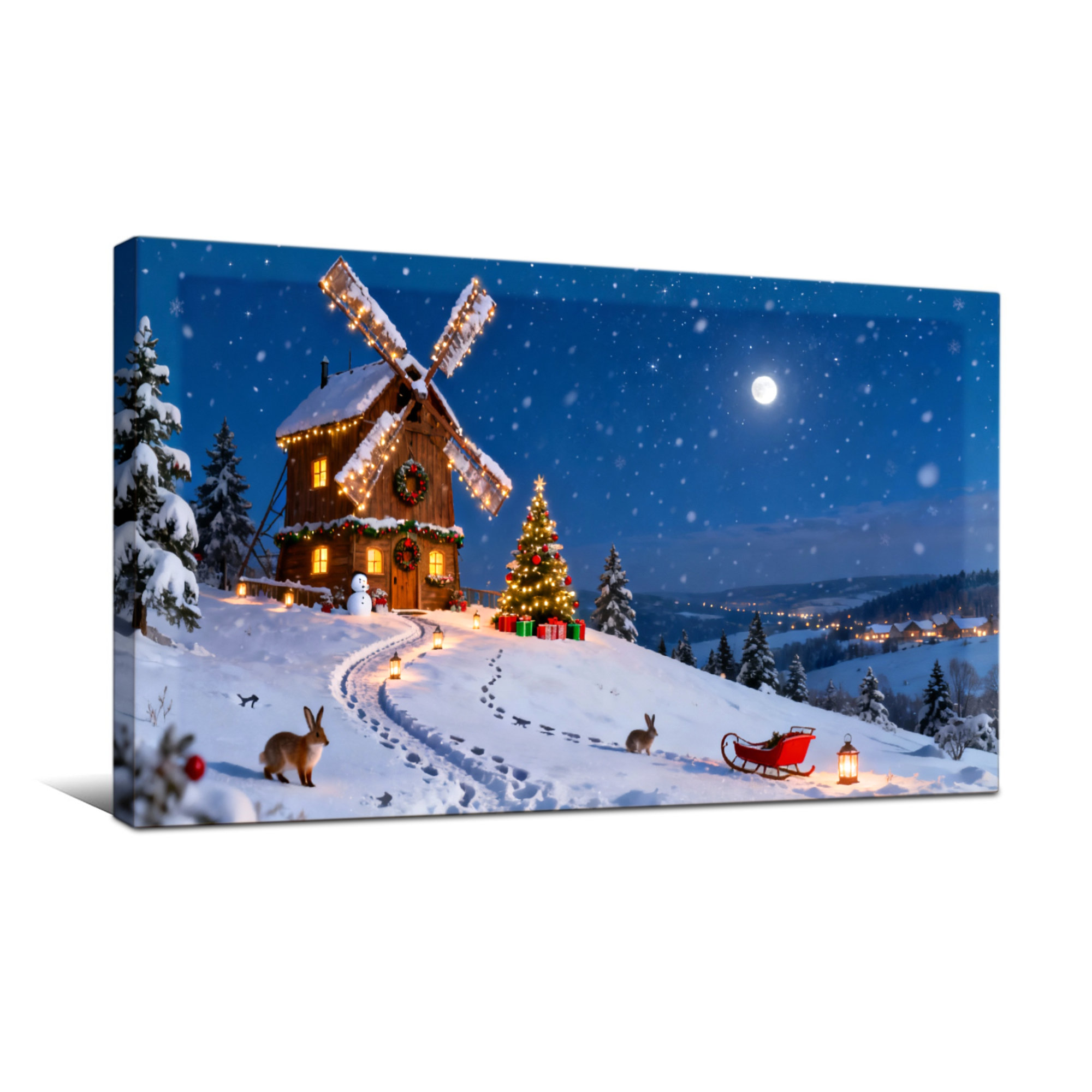 August Grove® Christmas Christmas Night Windmill Scene With Snow And ...