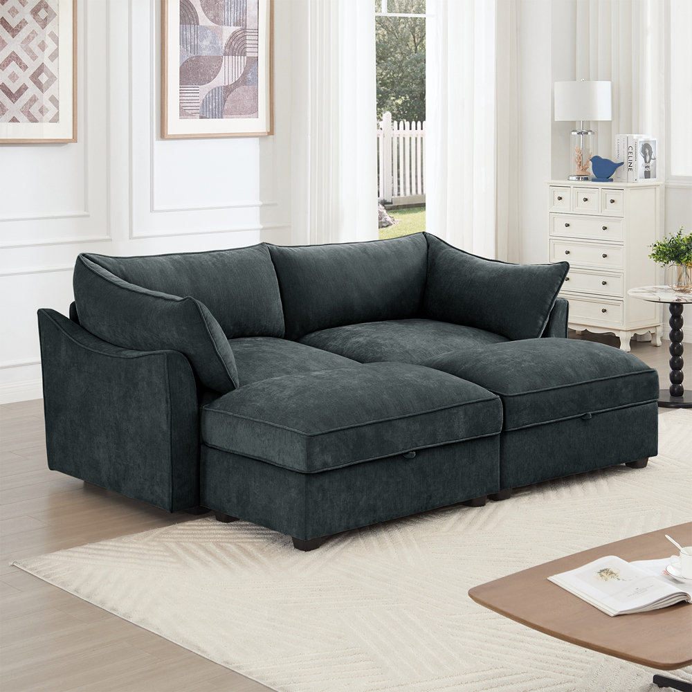 Latitude Run® 2-Seater Sofa with 2 Movable Ottomans and Pull Out ...