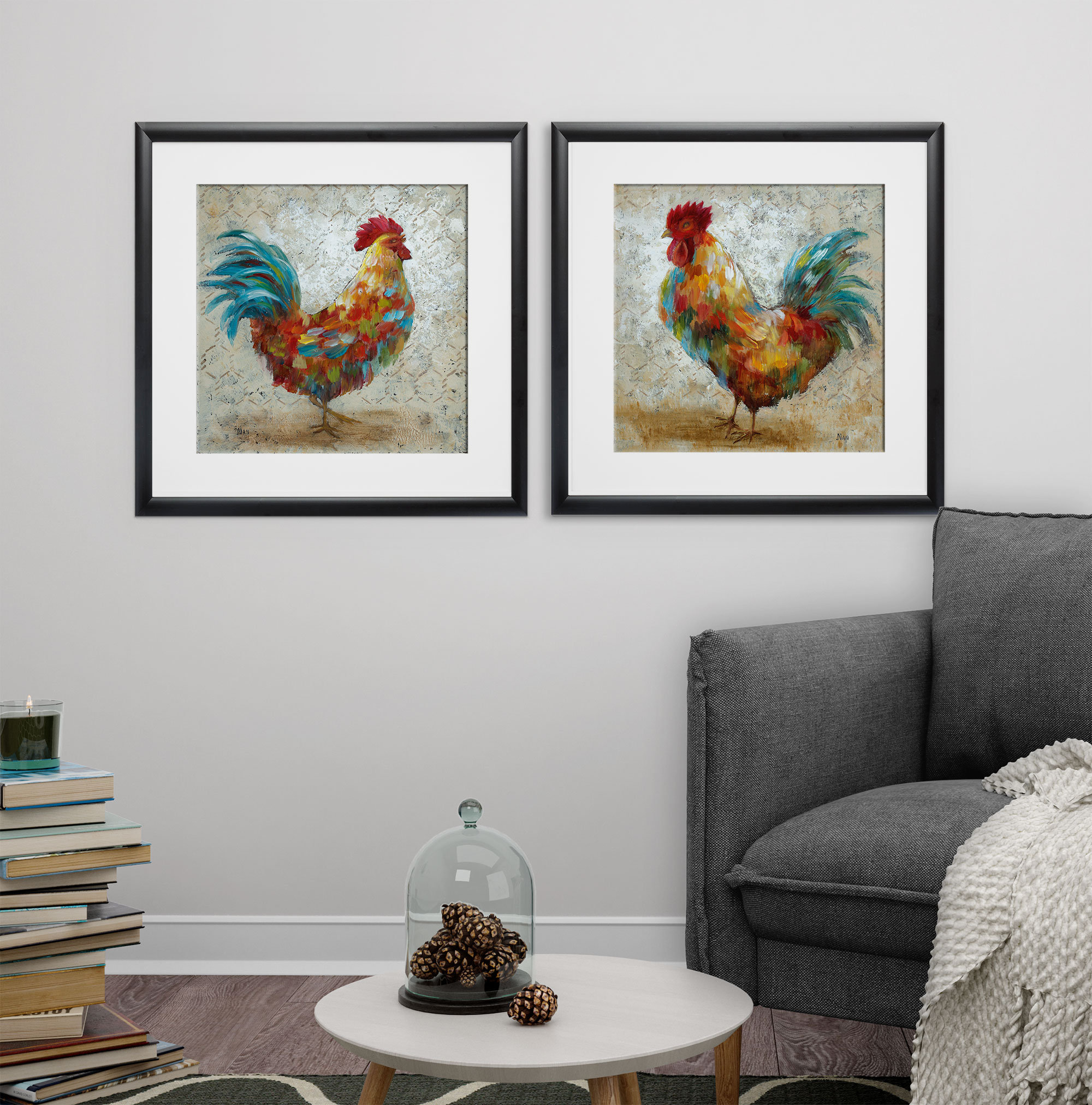 August Grove® 'Fancy Rooster' 2 Piece Framed Print Set & Reviews | Wayfair