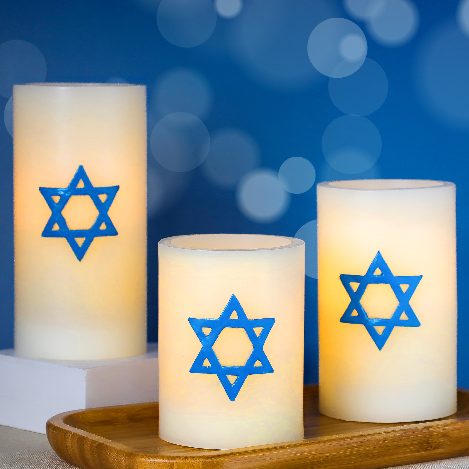 The Holiday Aisle® 3 Piece Star of David Unscented Flameless Candle Set ...