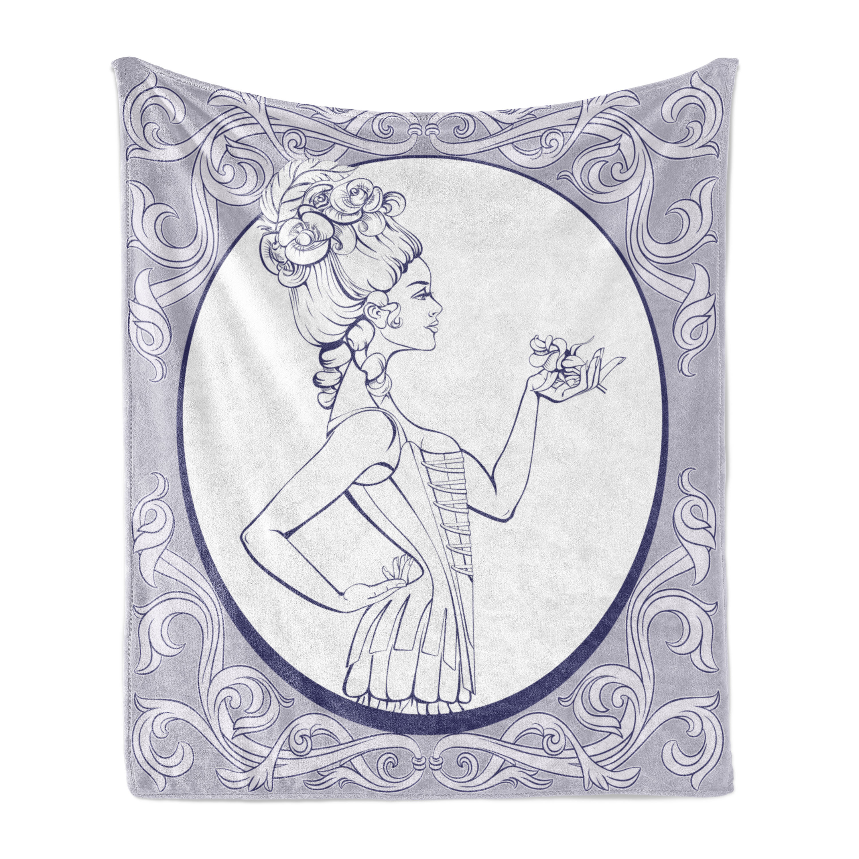 Ambesonne Vintage Woman Fleece Throw Blanket Rococo Style Blue Violet ...